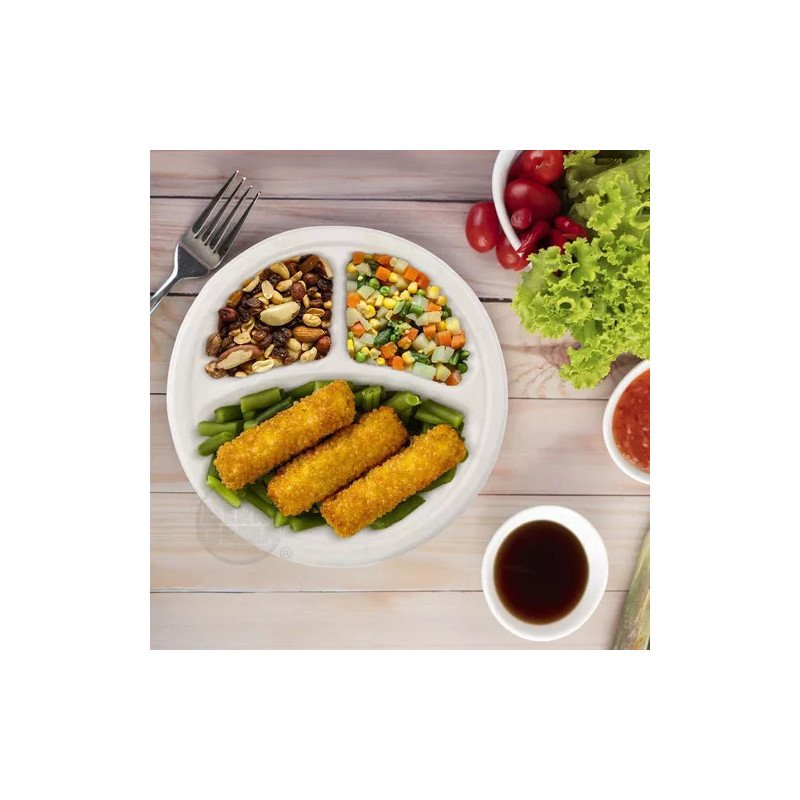 Berry Green 125 Platos Grandes Con Divisiones, 100% Compostables